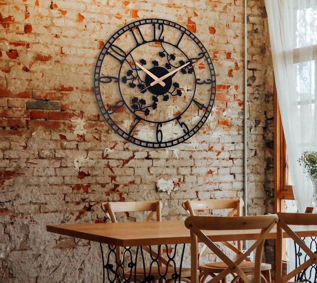 Extra Large Black Metal Wall Clock: Modern Silent Garden Decor, Mother ...