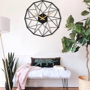Geometric Wall Clock, Metal Wall Clock, Oversized Wall Clock, Livingroom Wall Clock, Silent Wall ...