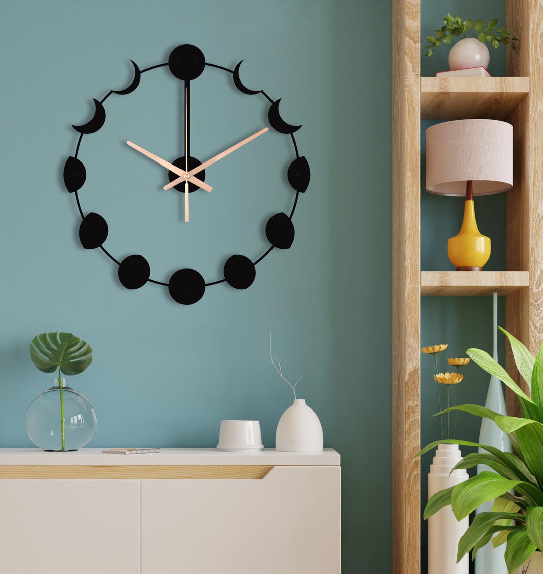 Wall Clock, Moon Phase Clock, Metal Unique Wall Clock, Oversized Wall ...
