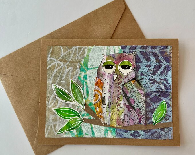 Collage Owl Notecard Greeting Card Handmade - Etsy
