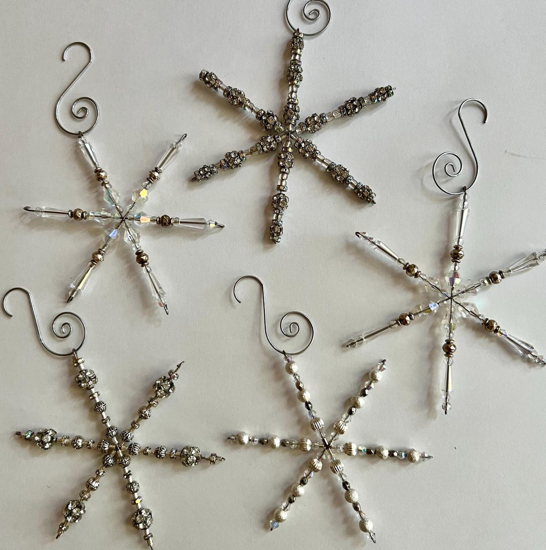 Handmade Beaded Snowflake Ornaments Holiday Christmas Set of 5 - Etsy