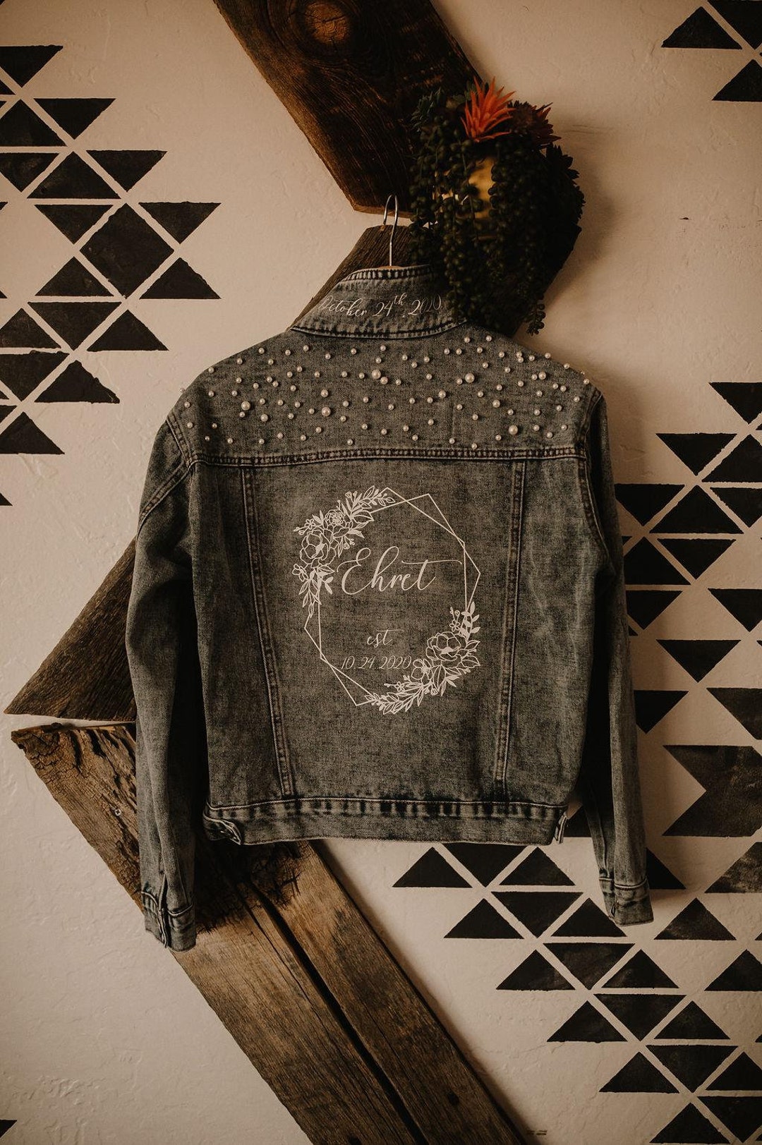 Personalized Bridal Jean Jacket | Custom Pearl Denim or Black Jacket ...