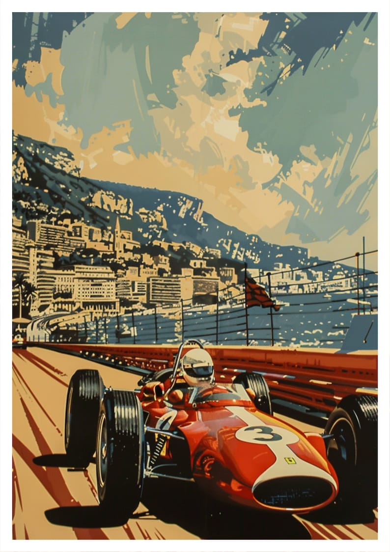 Monaco Grand Prix Vintage Poster, F1 Poster, Ferrari, Formula 1, Monaco ...