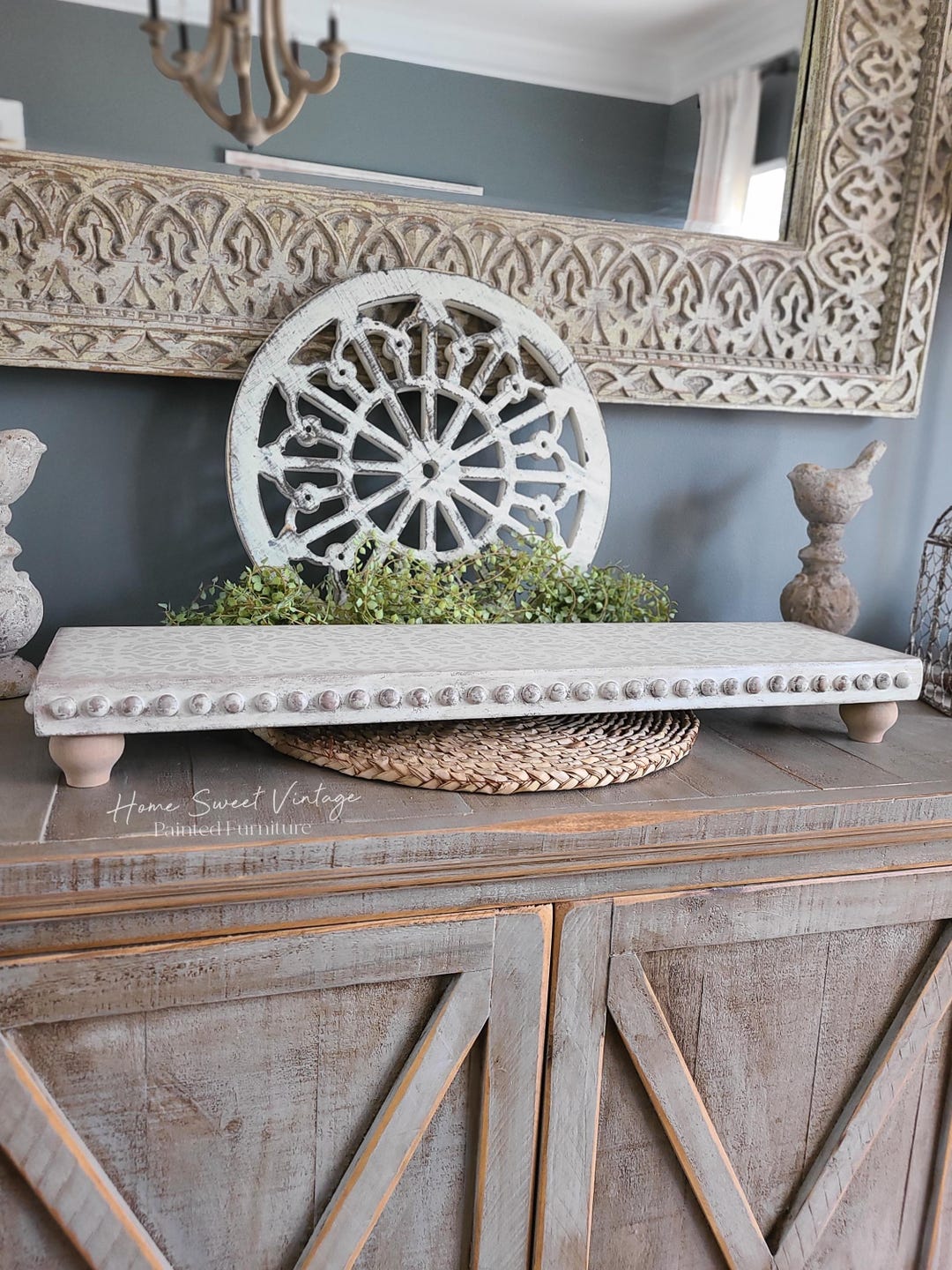 Farmhouse Long Table Riser Tray Wood Bead Design - Etsy