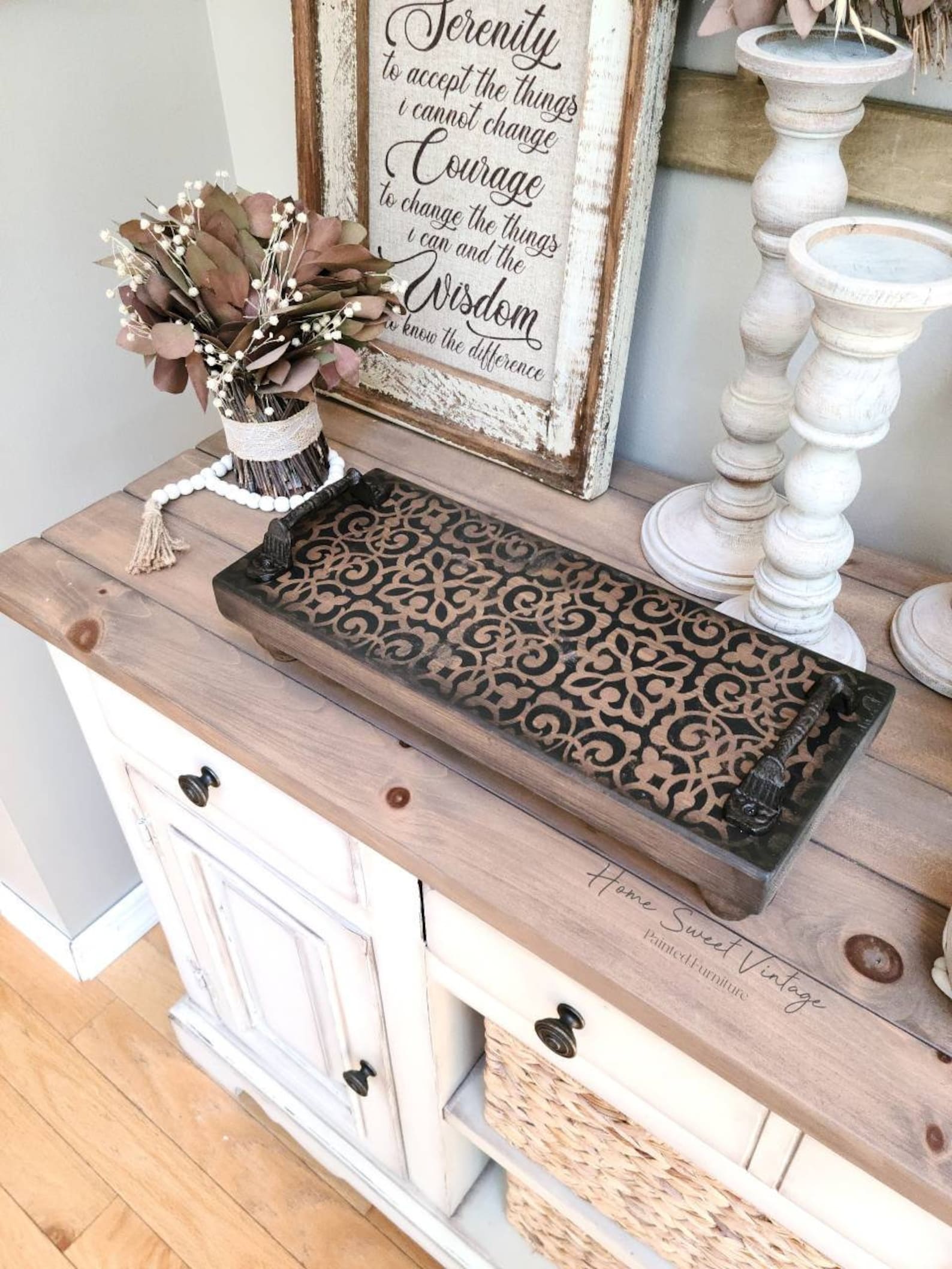 Farmhouse Table Riser Tray Rustic Wood Boho - Etsy