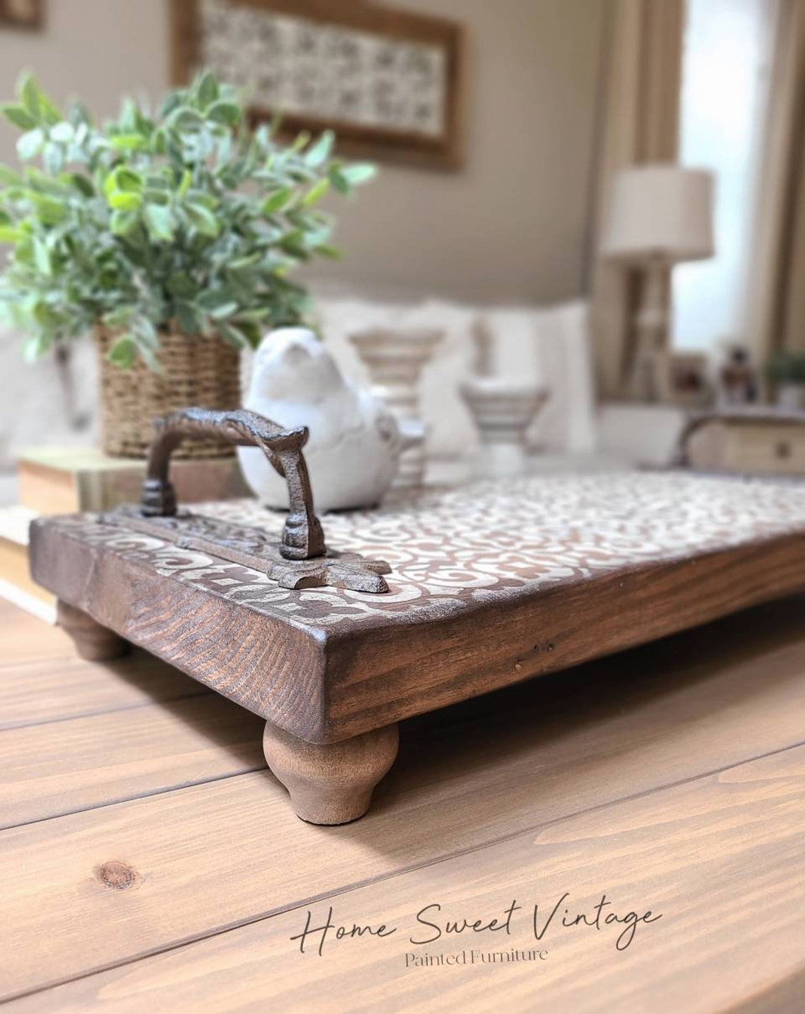 Farmhouse Table Riser Rustic Wood Tray - Etsy