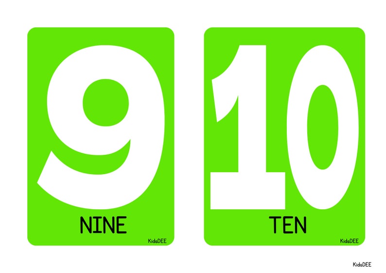 Numbers Flashcards, Green 1-10 - Etsy