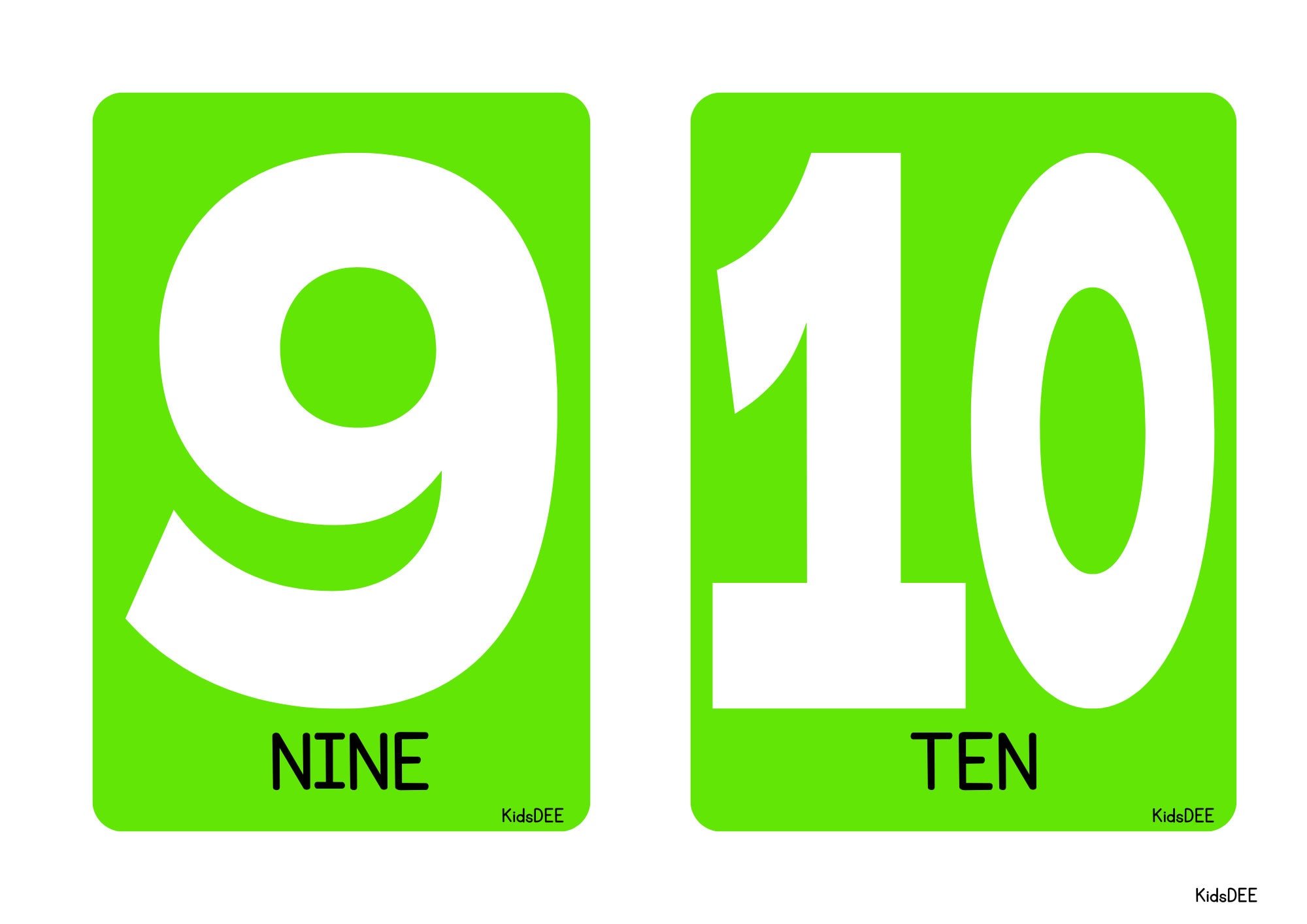 Numbers Flashcards, Green 1-10 - Etsy