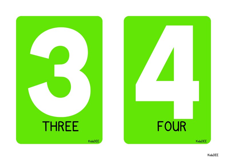 Numbers Flashcards, Green 1-10 - Etsy