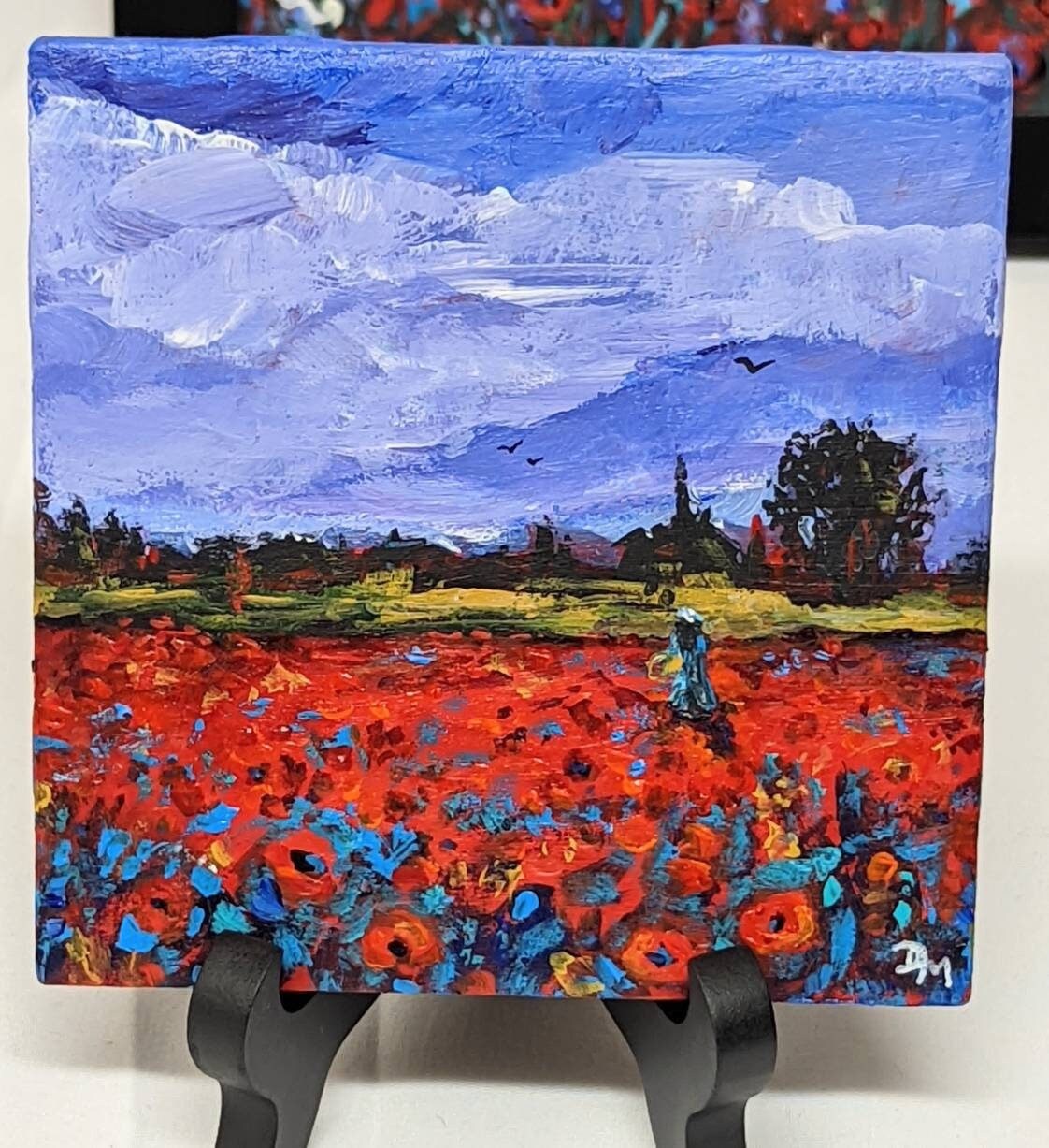 Red Poppy Field Woman Girl Landscape Impressionistic - Etsy