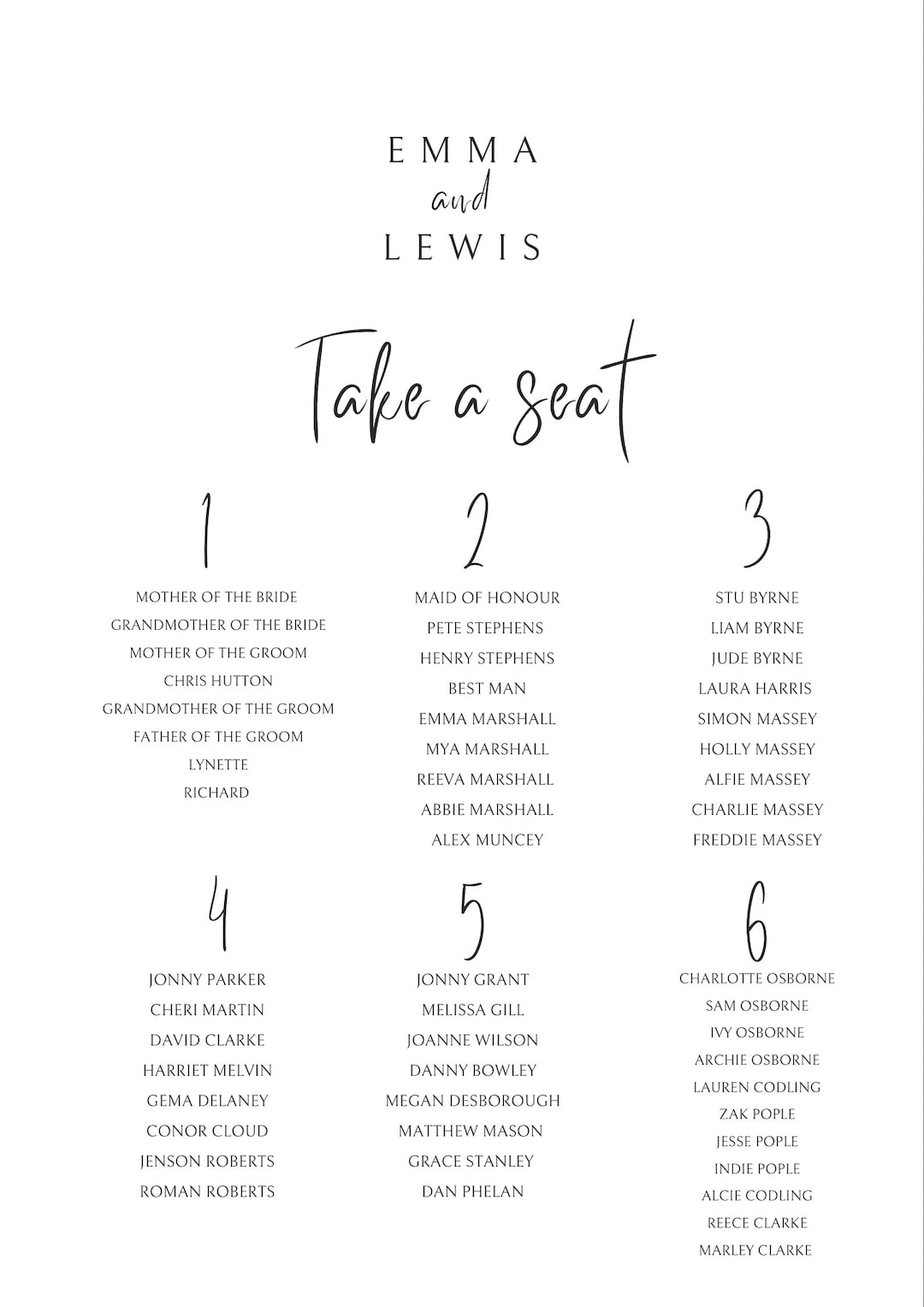 Personalised Wedding Seating Plan Minimalistic PDF Print - Etsy