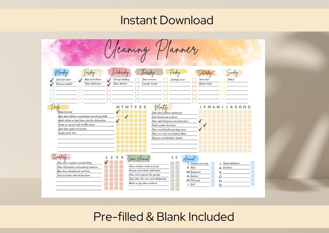 Cleaning Schedule Checklist ADHD Cleaning Planner Household Family Kids ...