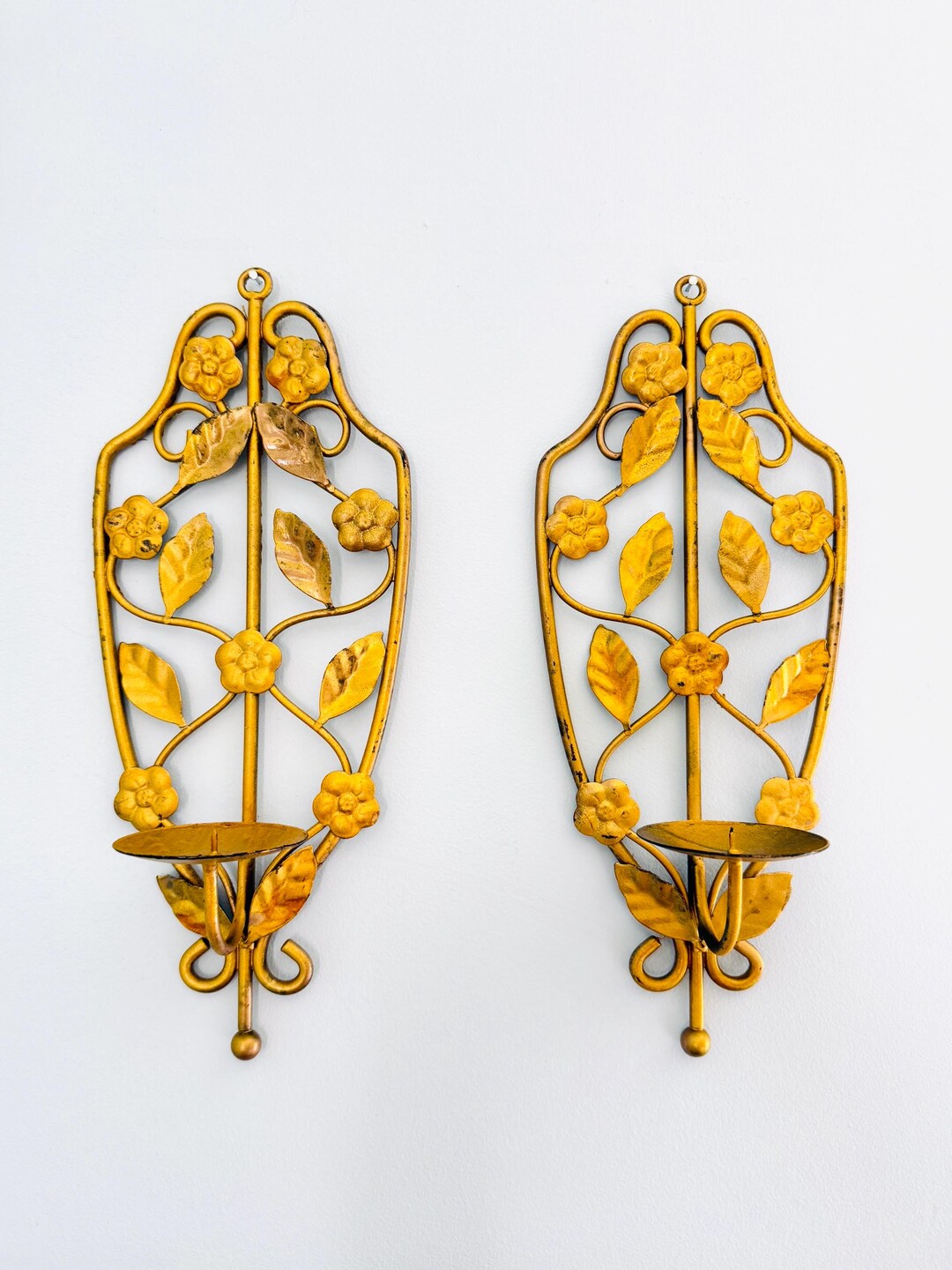 Set of 2 Metal Botanical Floral Wall Sconces / Candle Holders - Etsy