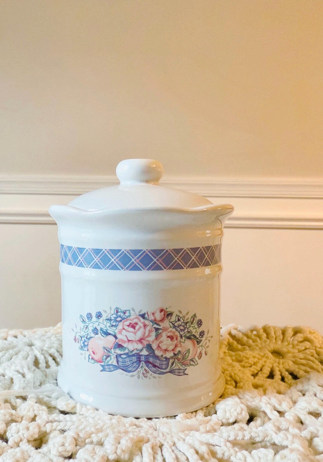 Vintage Floral and Plaid Sugar Bowl With Lid by Chelsea Lane ...