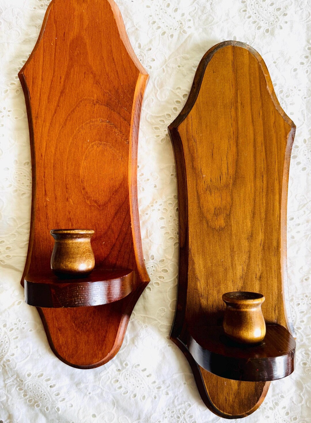 Pair of Vintage Handmade Wooden Sconces for Candles — Large - Etsy