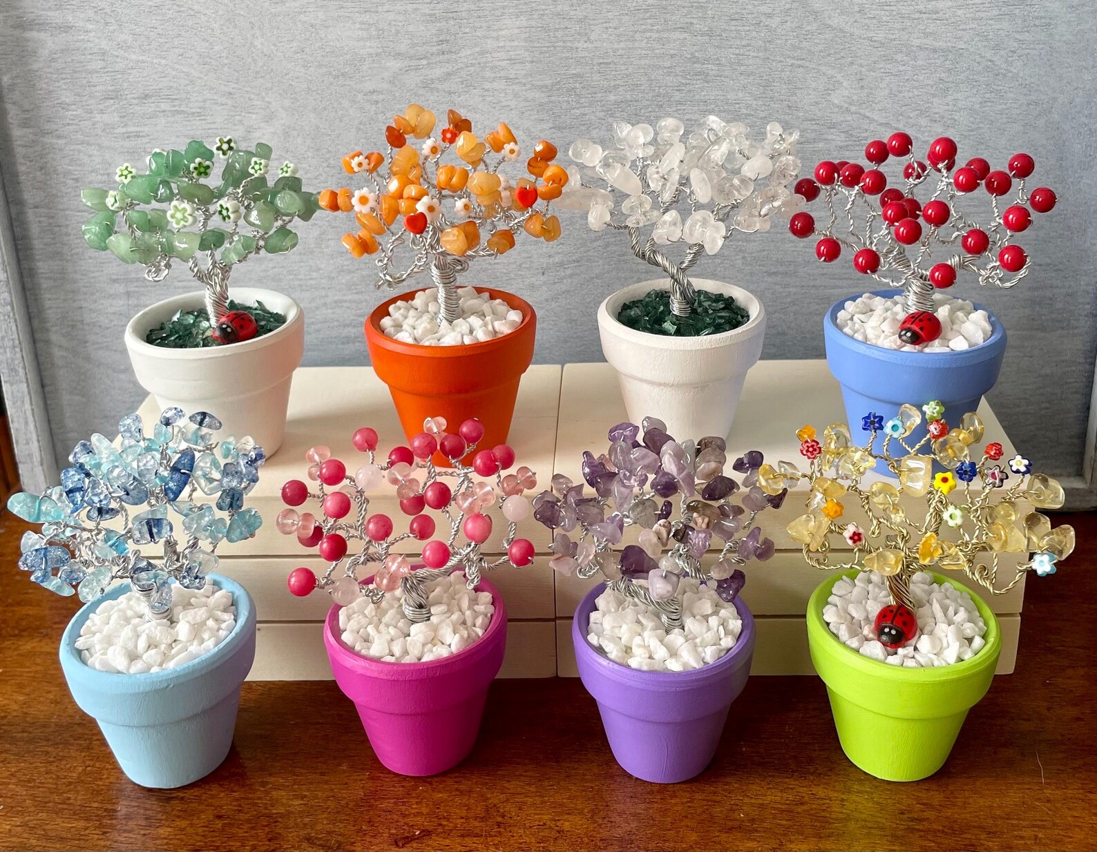 Mini Wire Gemstone Trees With Hand Painted Clay Pots! - Etsy