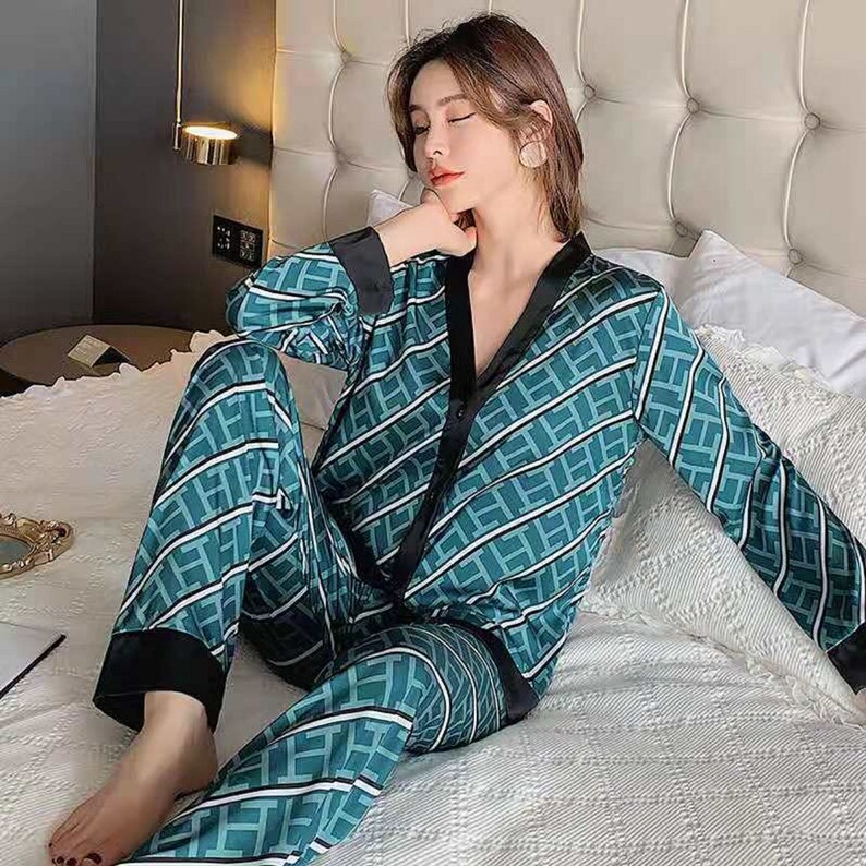 Womens Long Sleeve Silk Pajamas Set Two Piece Silk Etsy
