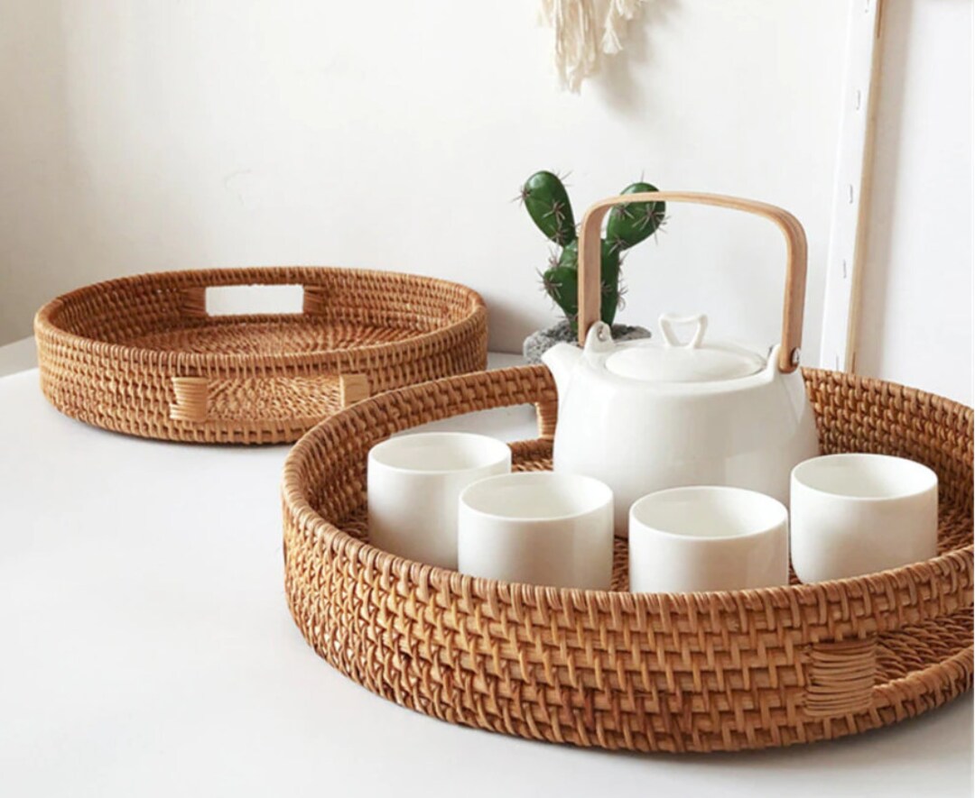 Home Decor Rattan Basket Woven Rattan Tray Storage Tray Tea Fruit ...