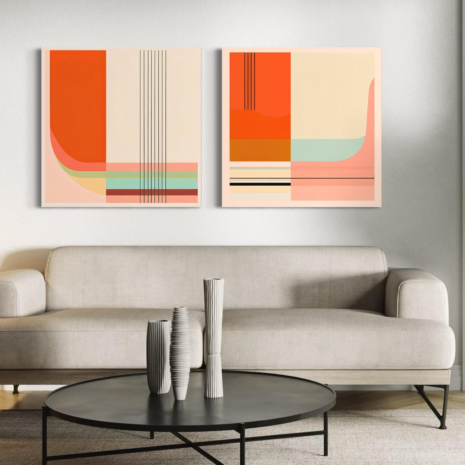 Canvas Wall Art (diptych Set) Scandinavian Swiss Style Minimalist ...