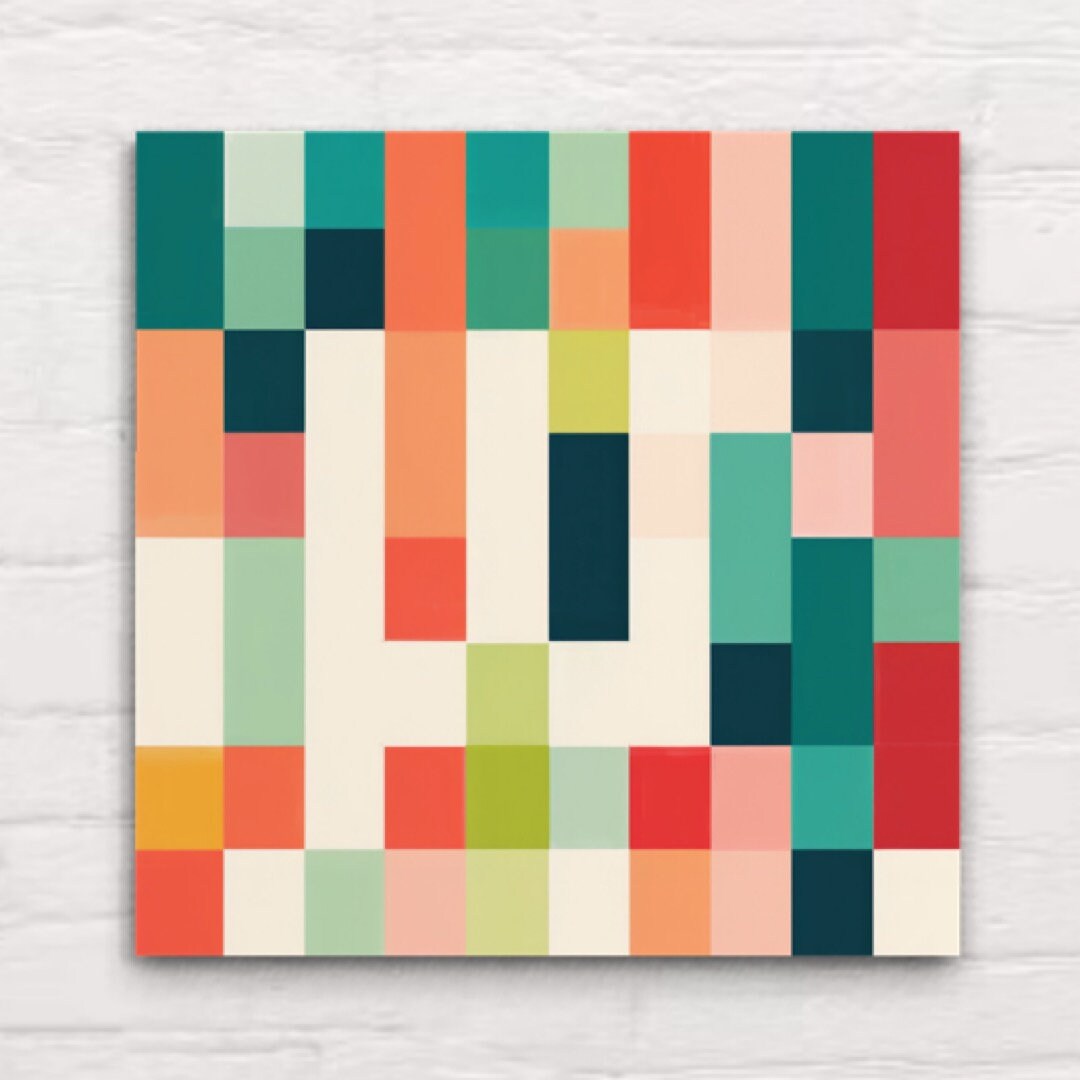 Canvas Wall Art Mosaic Grid Color Bar Design Geometric Shape Abstract ...