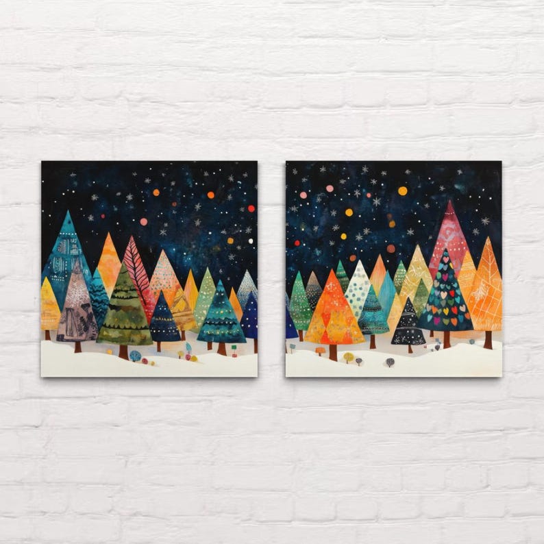 Canvas Wall Art (diptych Set) Peanuts Christmas Metal Christmas Trees ...