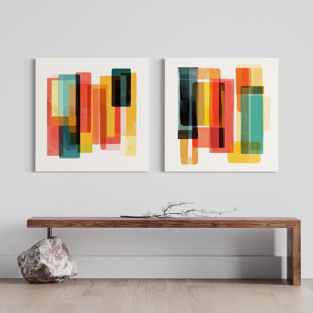 Canvas Wall Art (diptych Set) Mid Century Modern Collage Design Minimal ...