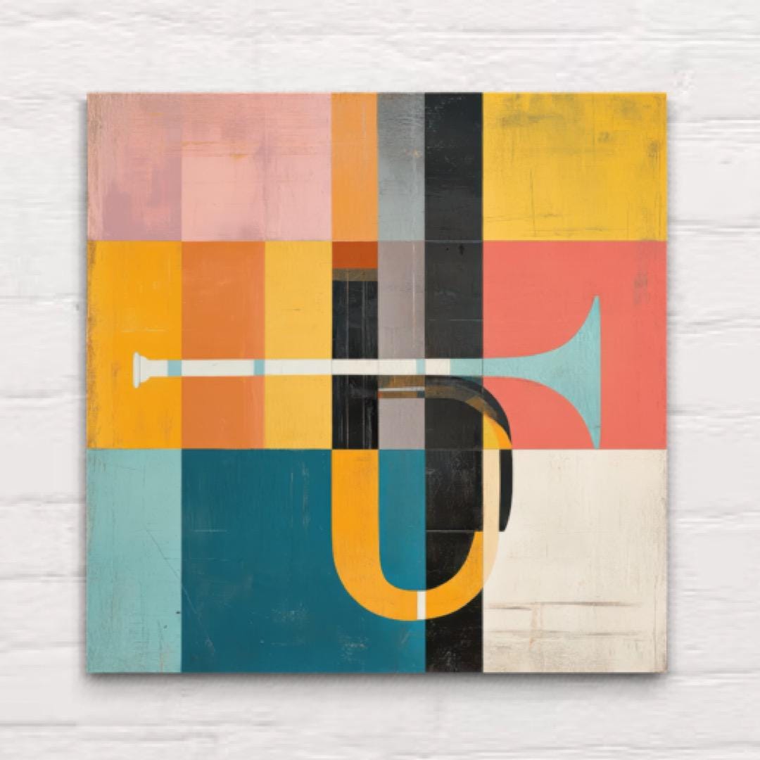 Canvas Wall Art Instrument Horn Trumpet MCM Mid Century Modern Boho ...