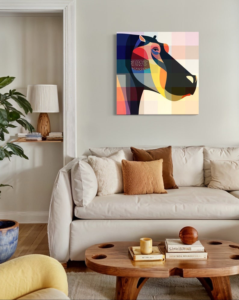 Large Format Hippo Wall Art Canvas Abstract Animal Aesthetic Africa ...