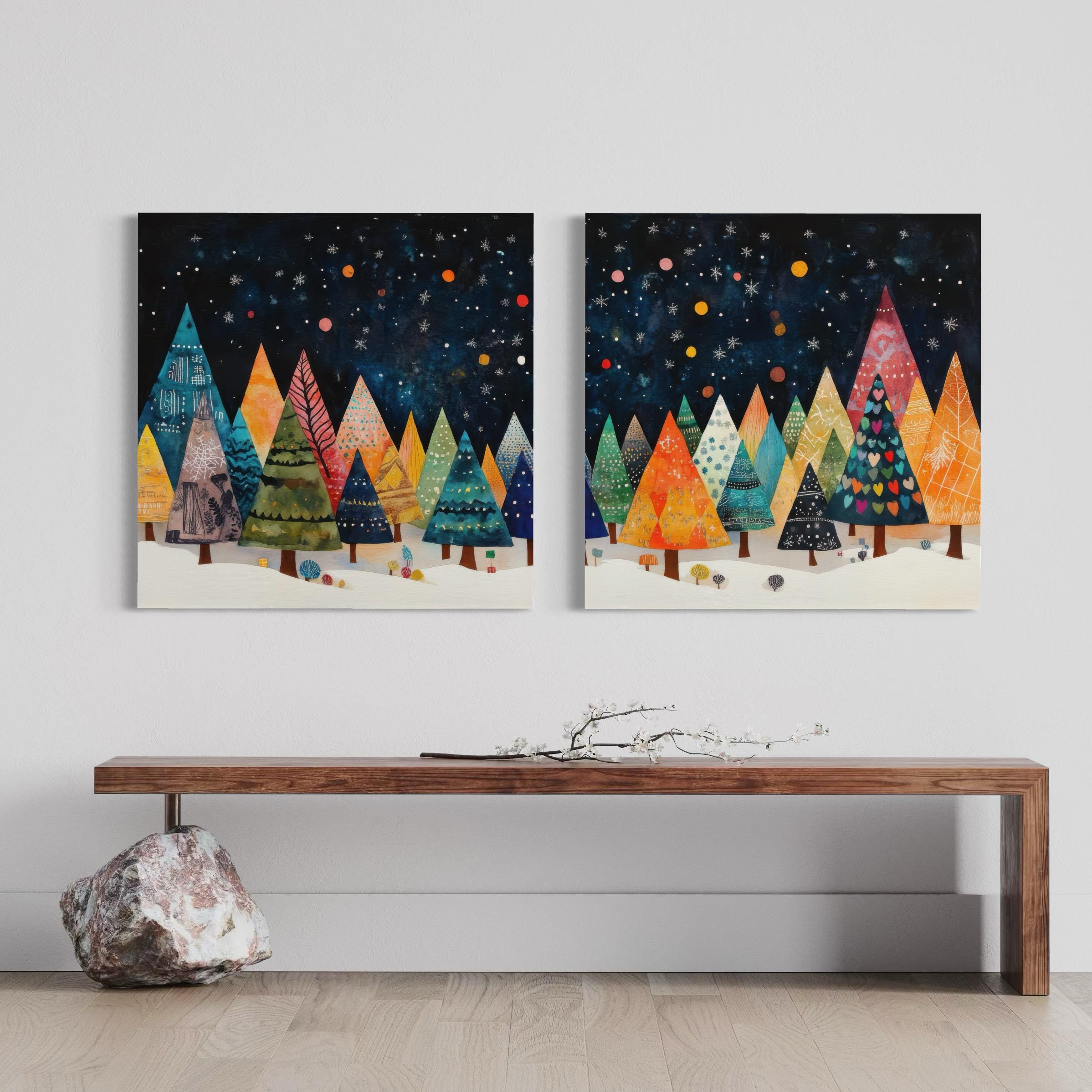 Canvas Wall Art (diptych Set) Peanuts Christmas Metal Christmas Trees ...