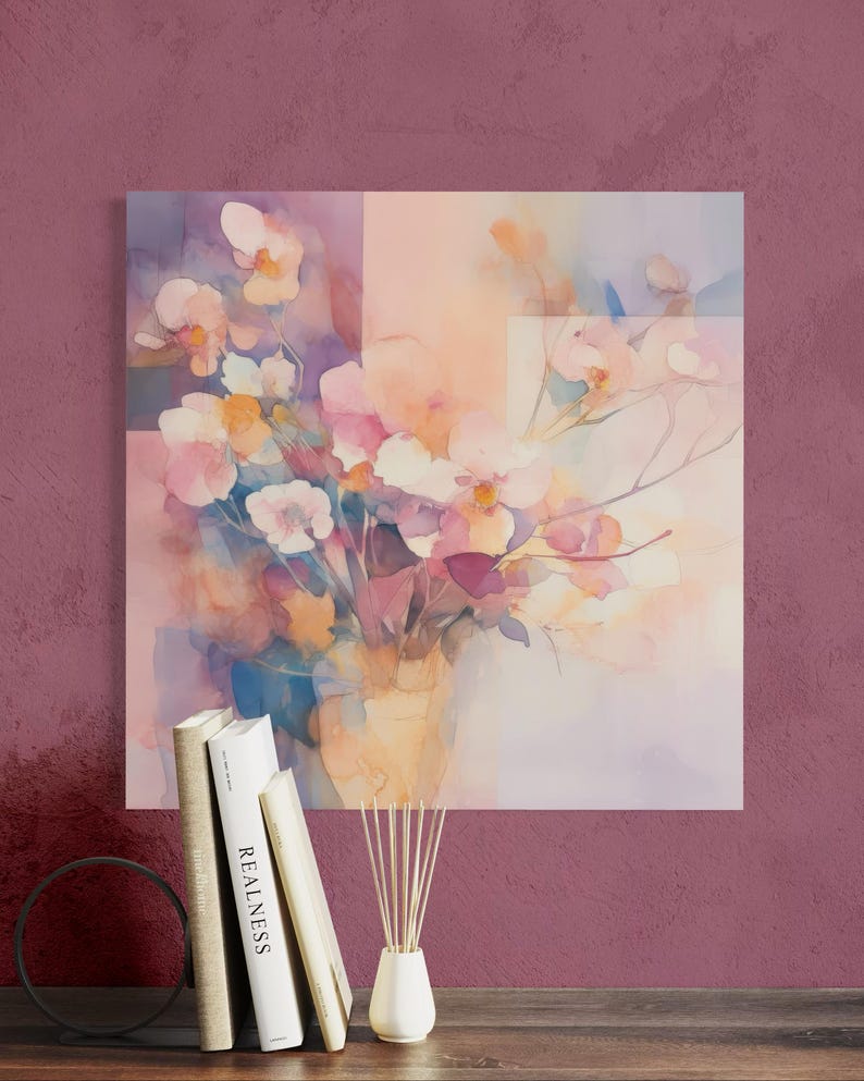 Blush Pink Flower Canvas Art | Soft Watercolor Floral Wall Print ...