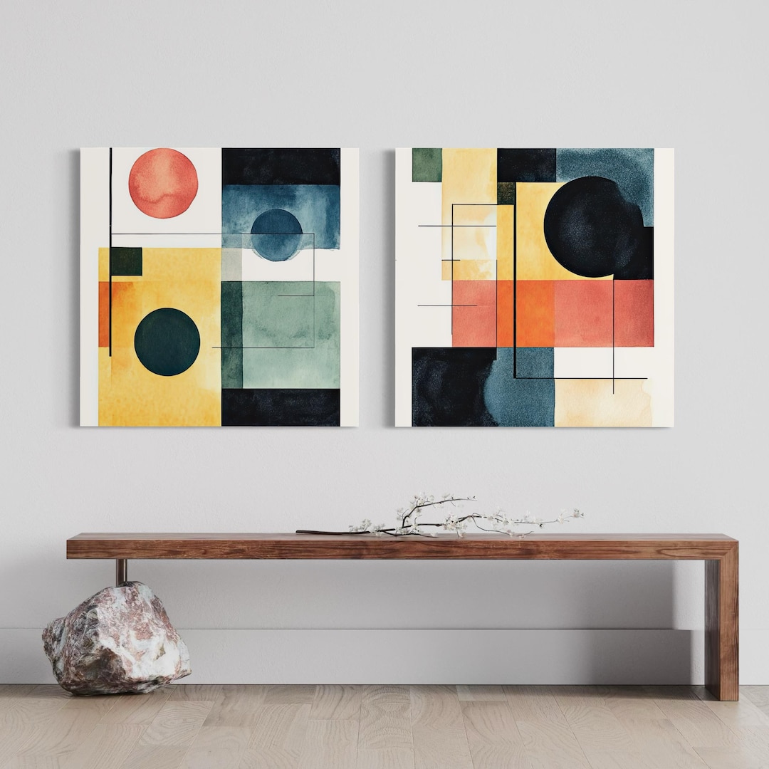 Canvas Wall Art (diptych Set) Modern Art Deco Collage Bauhaus Geometric ...