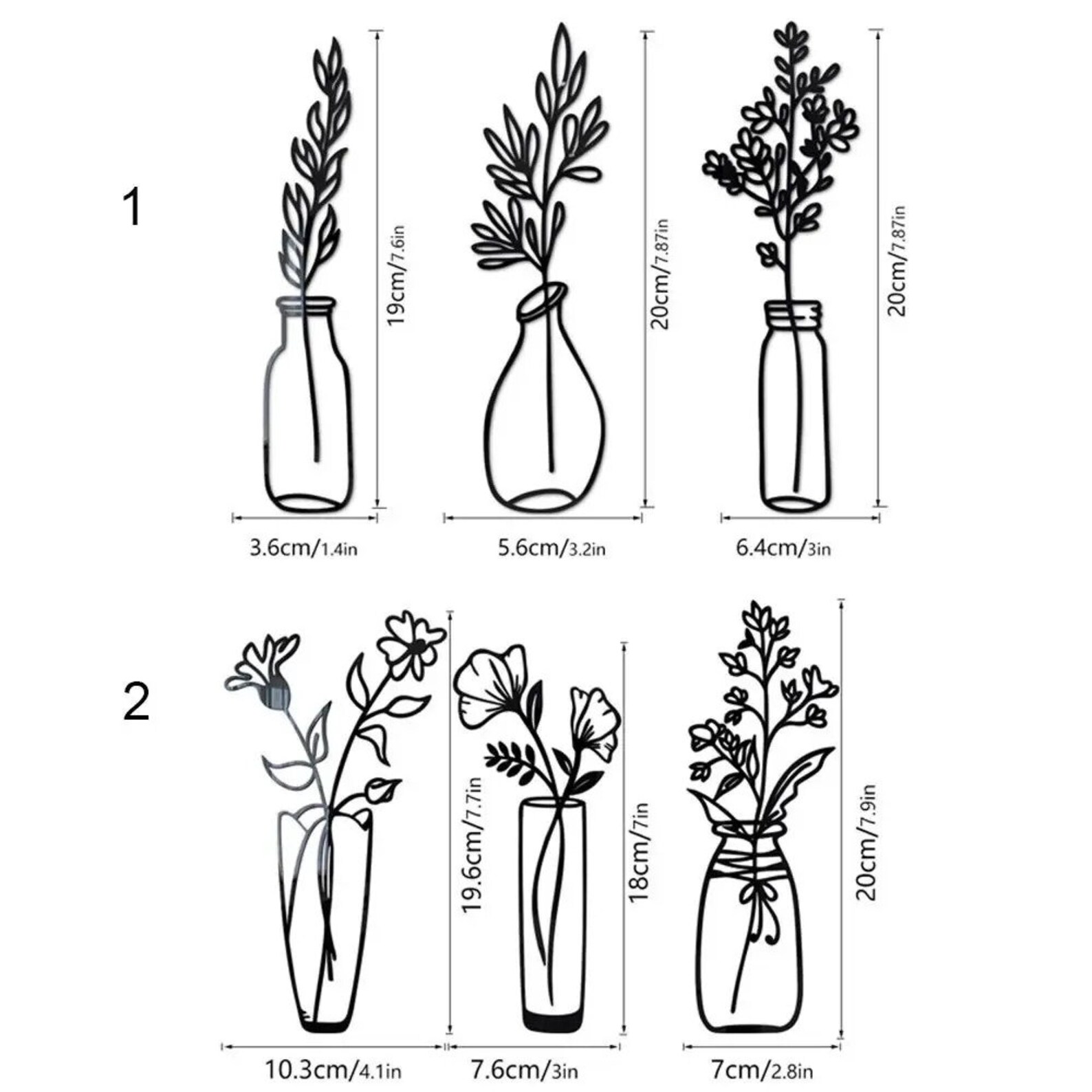 3pc Wall Sticker Art Flower and Plant Vase Decal Self-adhesive ...
