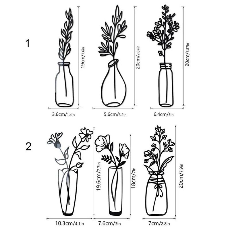 3pc Wall Sticker Art Flower and Plant Vase Decal Self-adhesive ...
