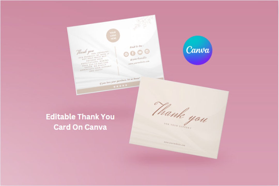 Editable Thank You Card Front & Back View on Canva - Etsy