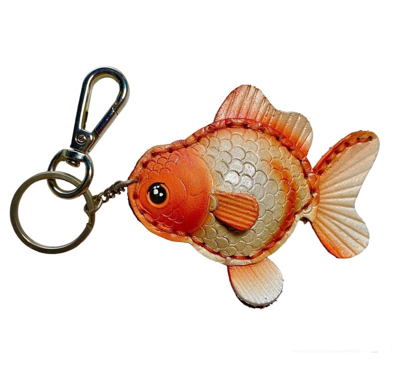 Goldfish Keychain Handmade Genuine Leather, Keychain for Men and Women ...