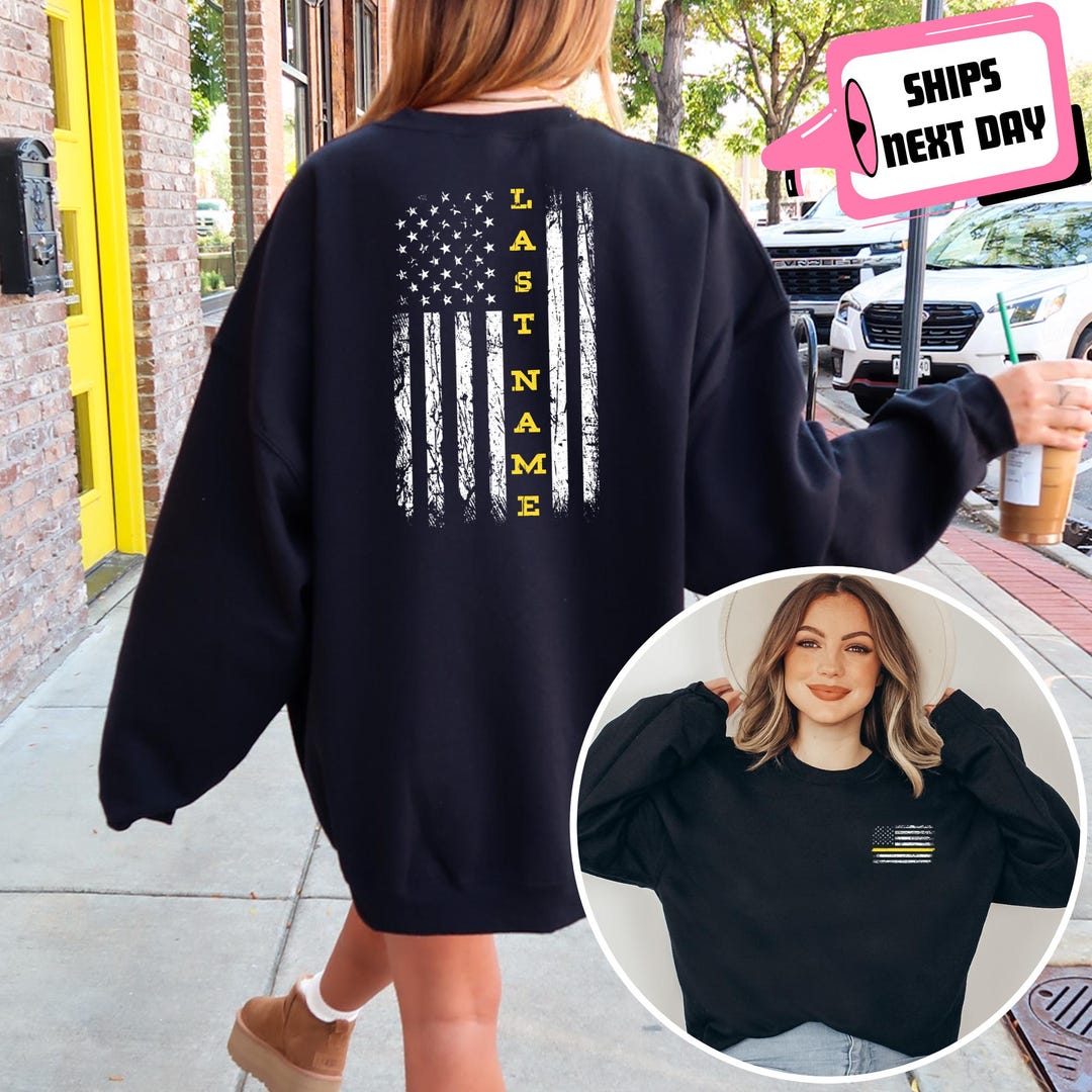 Custom 911 Dispatcher Sweatshirt Thin Gold Line USA Dispatcher Flag 911 ...
