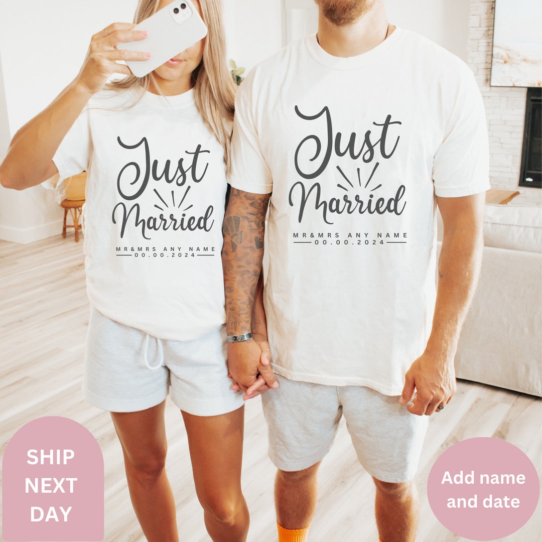 Comfort Color Custom Engaged Shirt Just Married Wedding Anniversary ...