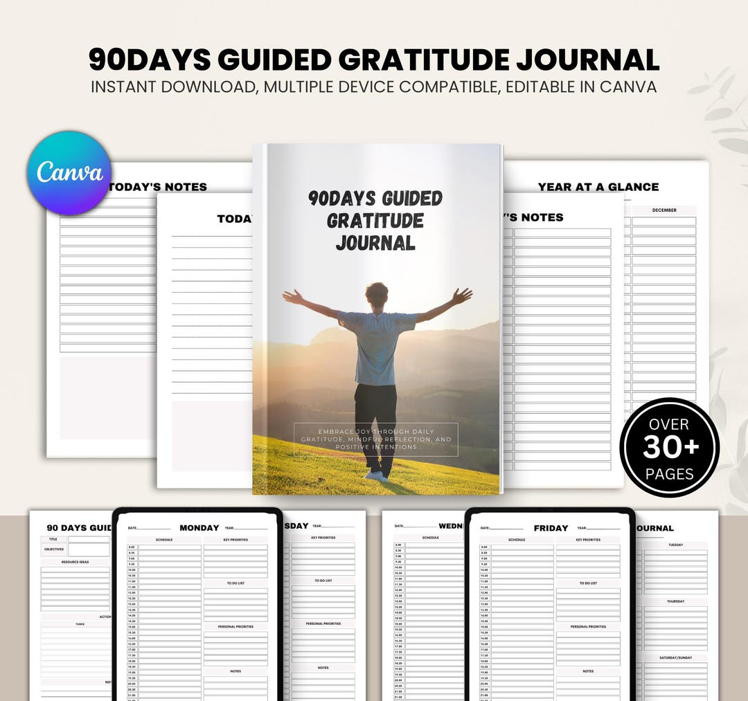 90-day Guided Gratitude Journal, Mindfulness Diary, Self-care Planner ...