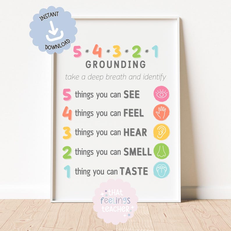 54321 Grounding Strategy, Exercise, Mindfulness, Calm, Grounding ...