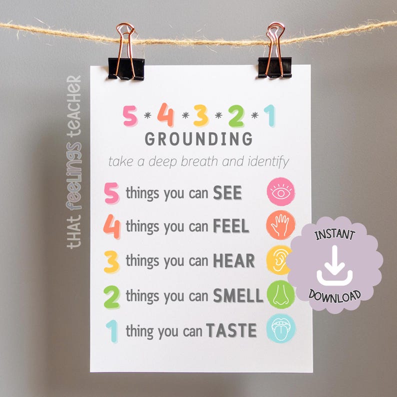 54321 Grounding Strategy, Exercise, Mindfulness, Calm, Grounding ...