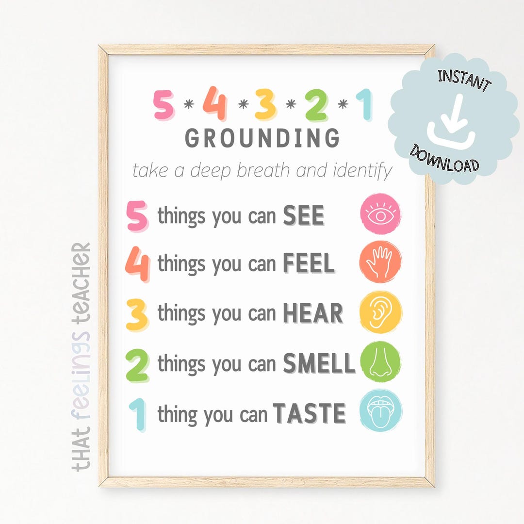 54321 Grounding Strategy, Exercise, Mindfulness, Calm, Grounding ...