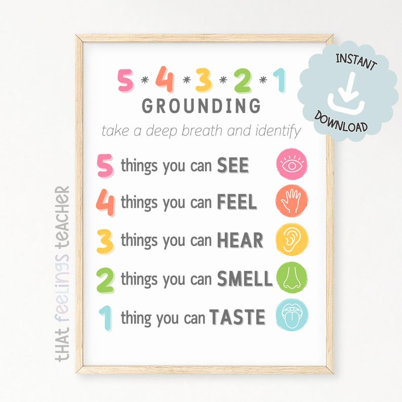 54321 Grounding Strategy, Exercise, Mindfulness, Calm, Grounding ...