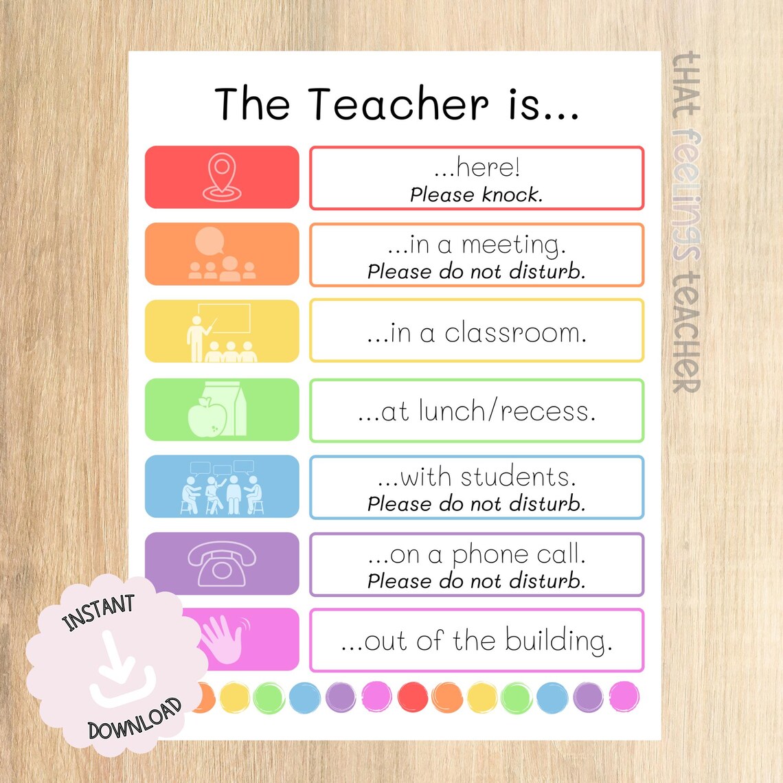 Teacher Location Door Sign, Printable Classroom Sign (digital Download ...