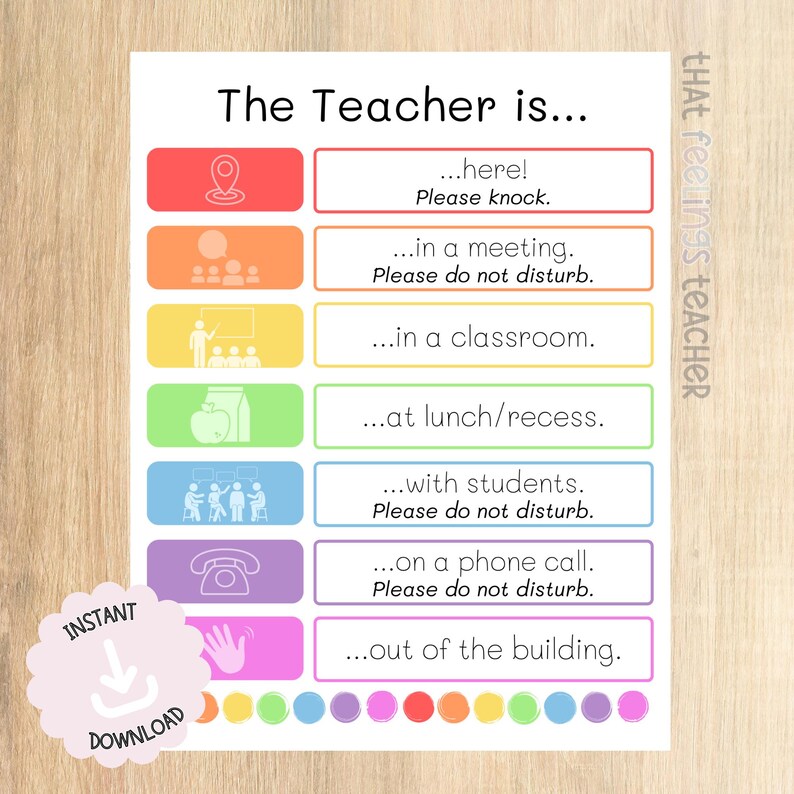 The Teacher is Door Sign, Where is the Teacher, School, Classroom Sign ...