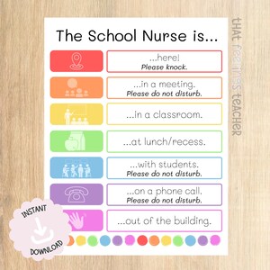 The School Nurse is Door Sign, Where is the School Nurse, Nurses Office ...