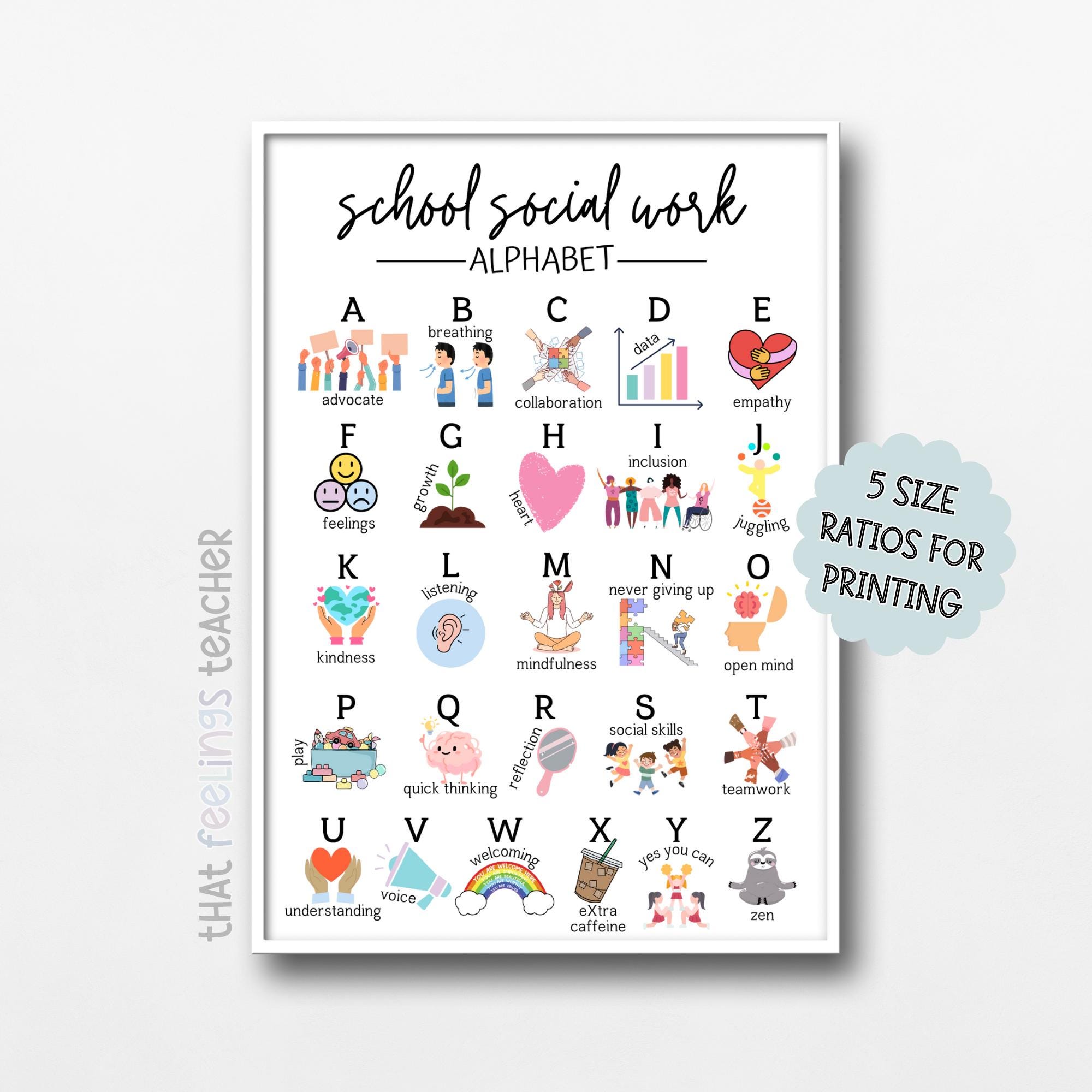 School Social Work Alphabet Poster, Mental Health Decor (digital ...