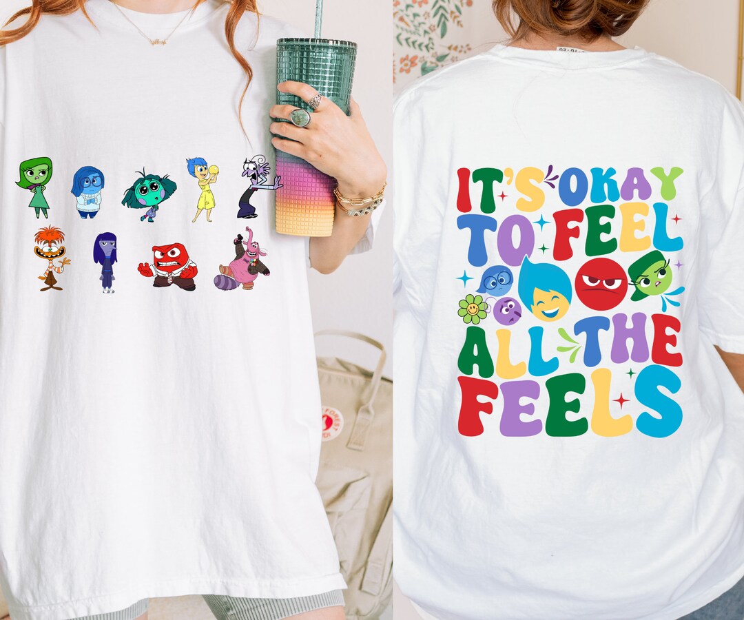 Inside Out Characters Graphic T-shirt, Colorful Cartoon Characters Tee ...