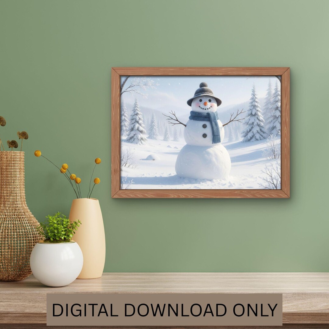 Snowman Poster, Winter Wonder Art, Snowy Landscape, Snowmen Print ...