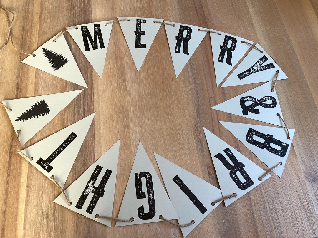 Printable Christmas Banner Digital Download Merry and Bright Holiday ...