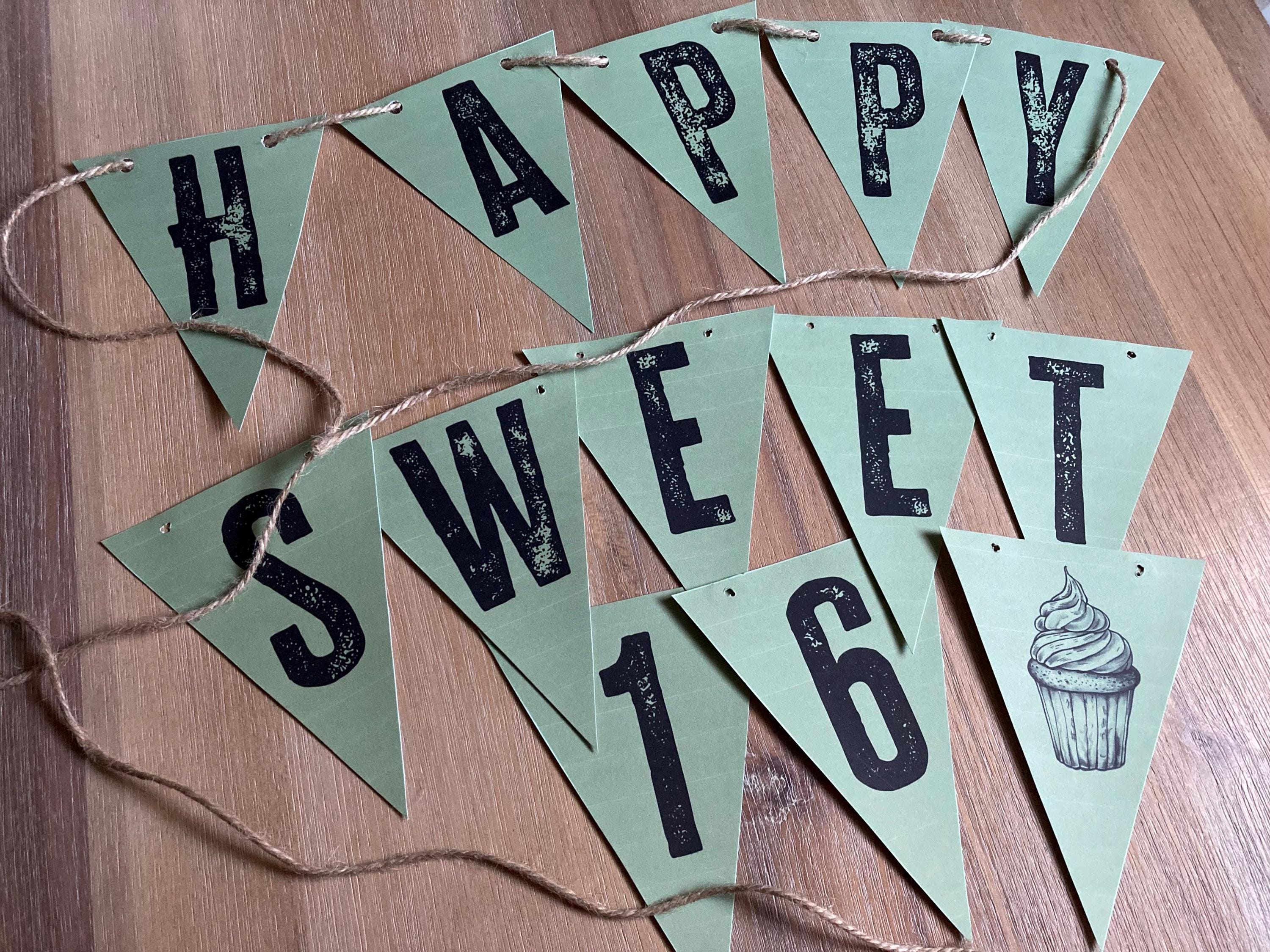 Printable Sweet 16 Banner Digital Download Happy Sweet 16 Birthday ...